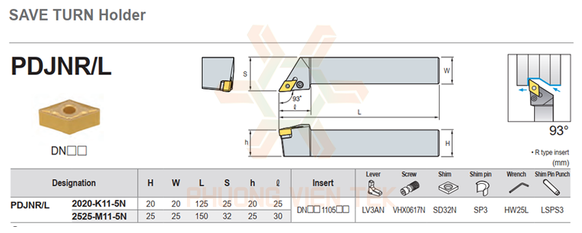 Cán Dao Tiện Ngoài Mảnh Nhỏ PDJNR/L Korloy